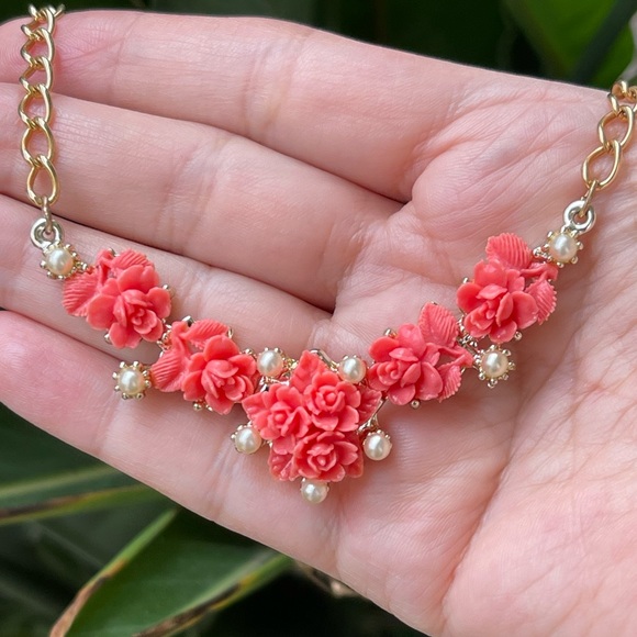 Vintage | Jewelry | 95s Style Carved Rose Flower Faux Pink Coral Pearl ...